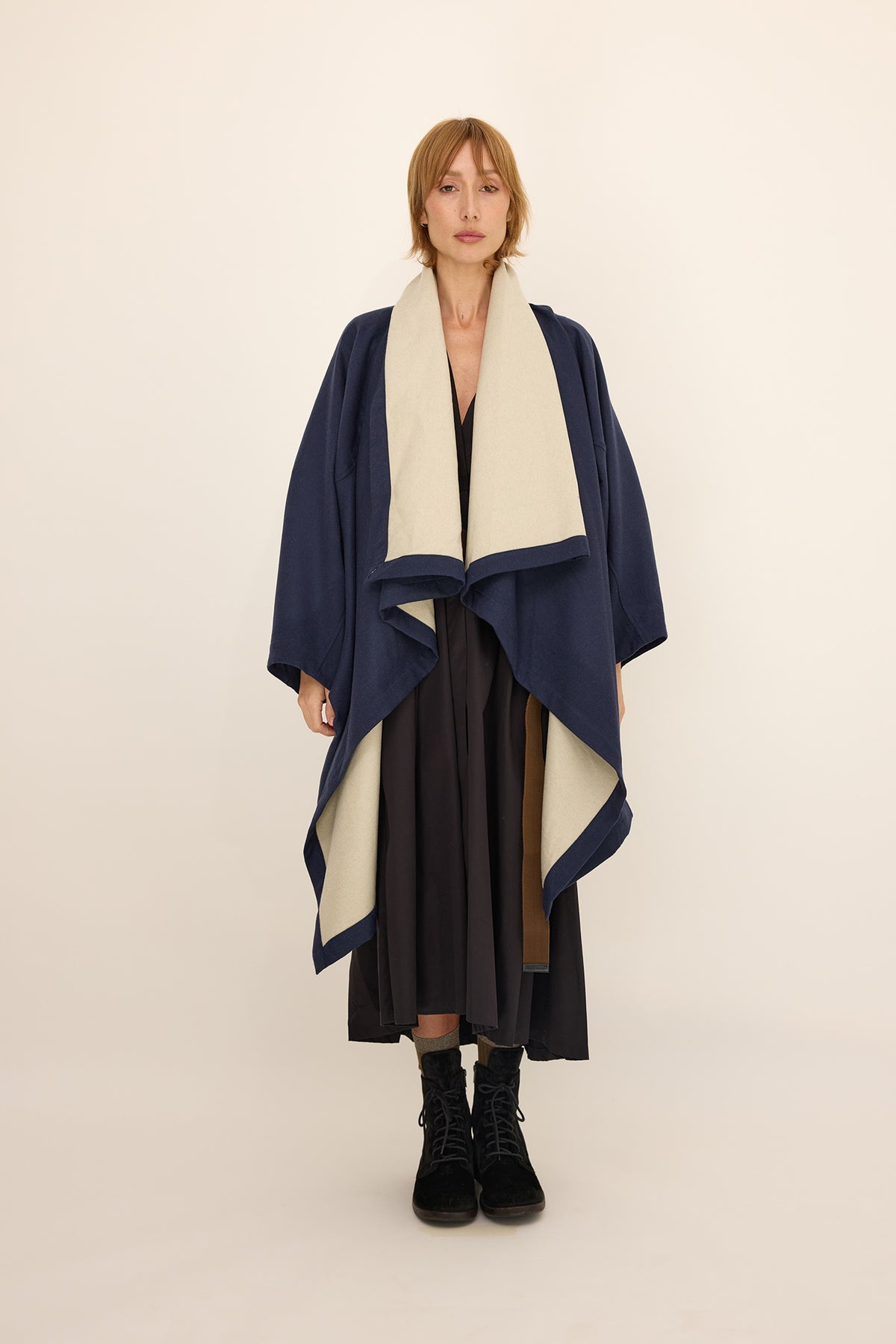 Cape Coat - Wool / Silk Blue Cream